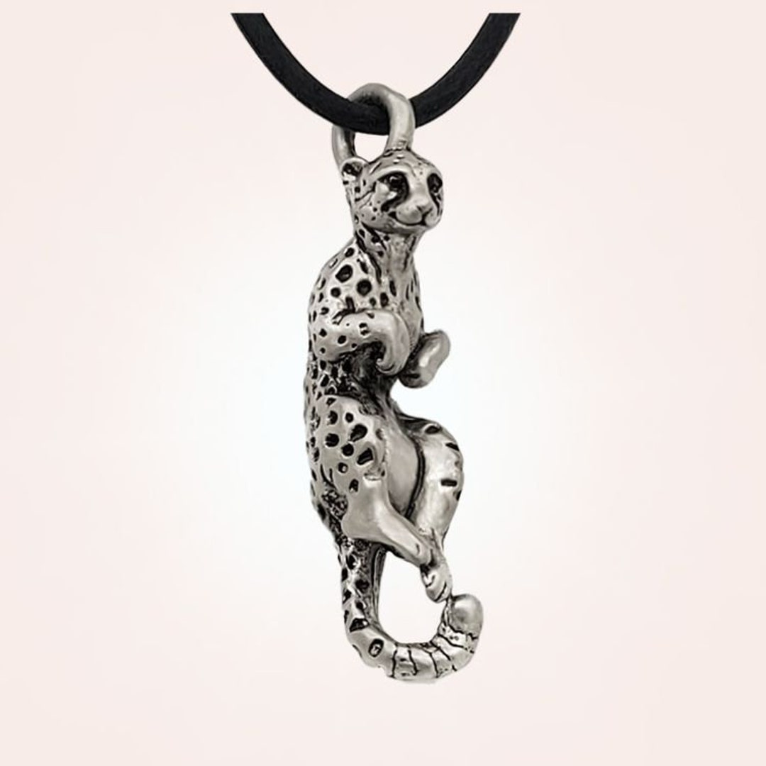 Cheetah Necklace Cheetah Pendant Cheetah Jewelry Silver Plate Animal ...