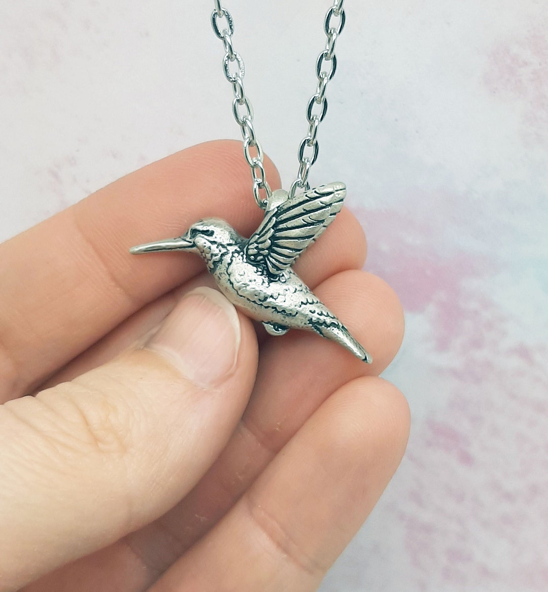 Hummingbird Necklace Hummingbird Pendant Silver Plated Bird Jewelry ...