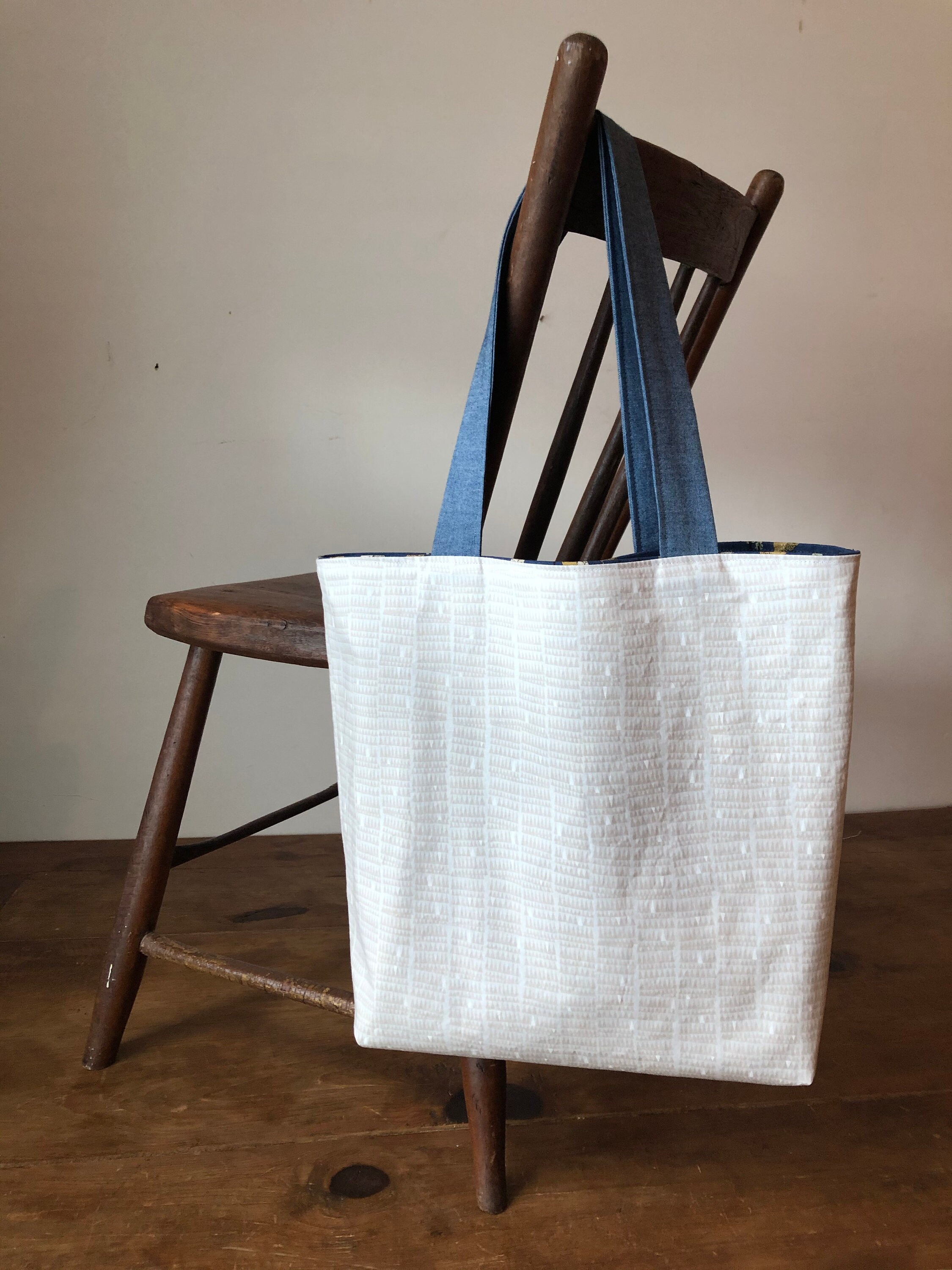 Reversible Tote Bag Owl Print and White With Triangles - Etsy