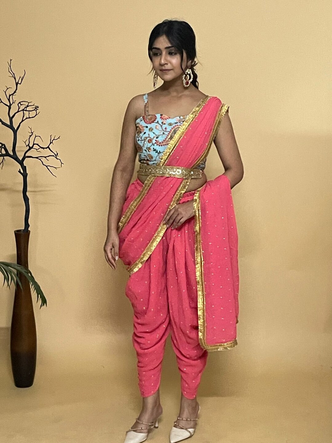 Designer Dhoti Saree With Belt Indowestern Saree Indian - Etsy