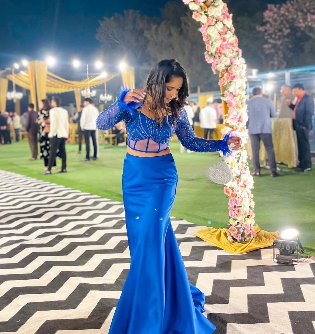 Made to Order Sabyasachi Fish Cut Sequin Pearl Work Lehenga Blouse ...