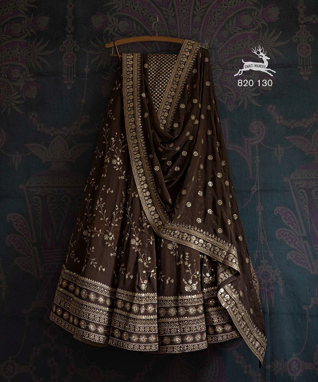 Embroidered Coffee Lehenga Choli With Dupatta: Indian Wedding Party ...
