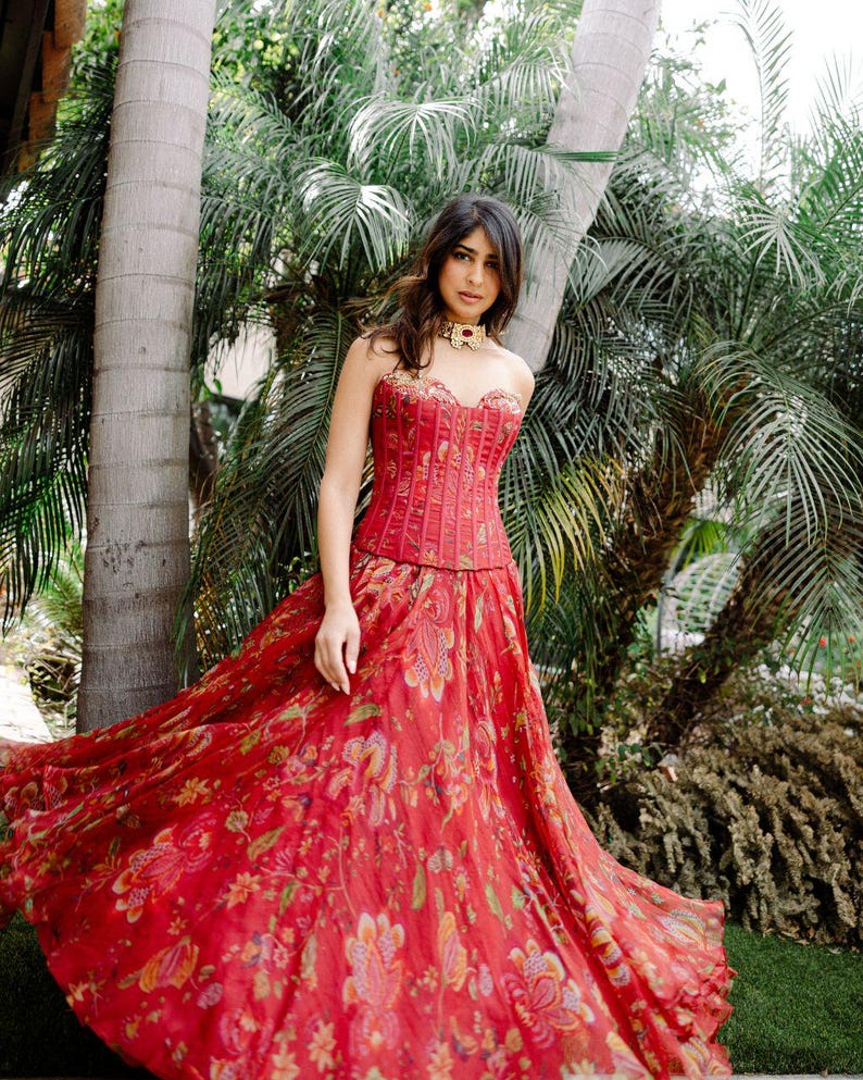 Organza Lehenga Choli Set: Corset Indian Wedding Outfit - Etsy