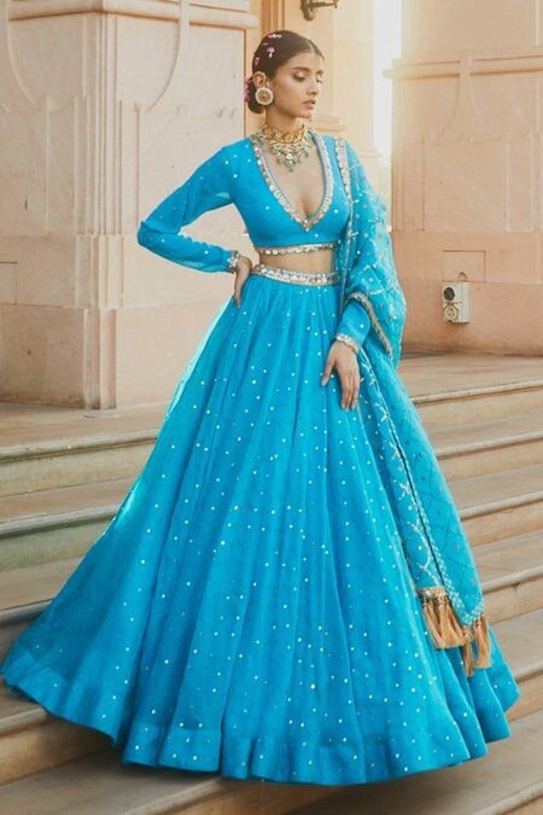 Deep V Neck Lehenga Choli for Women Indian Wedding Wear Choli Party ...