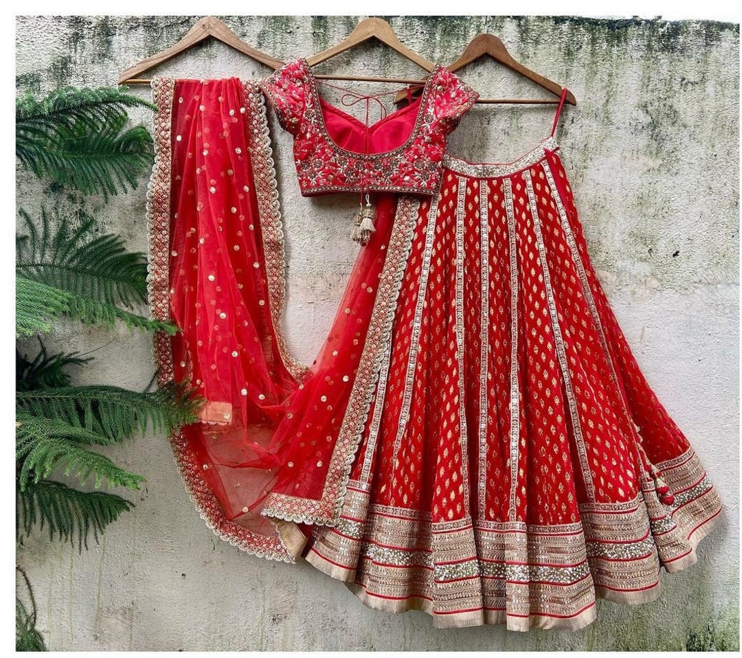 Georgette Bridal Lehenga Choli for Women Red Designer Party Wear Ghagra ...