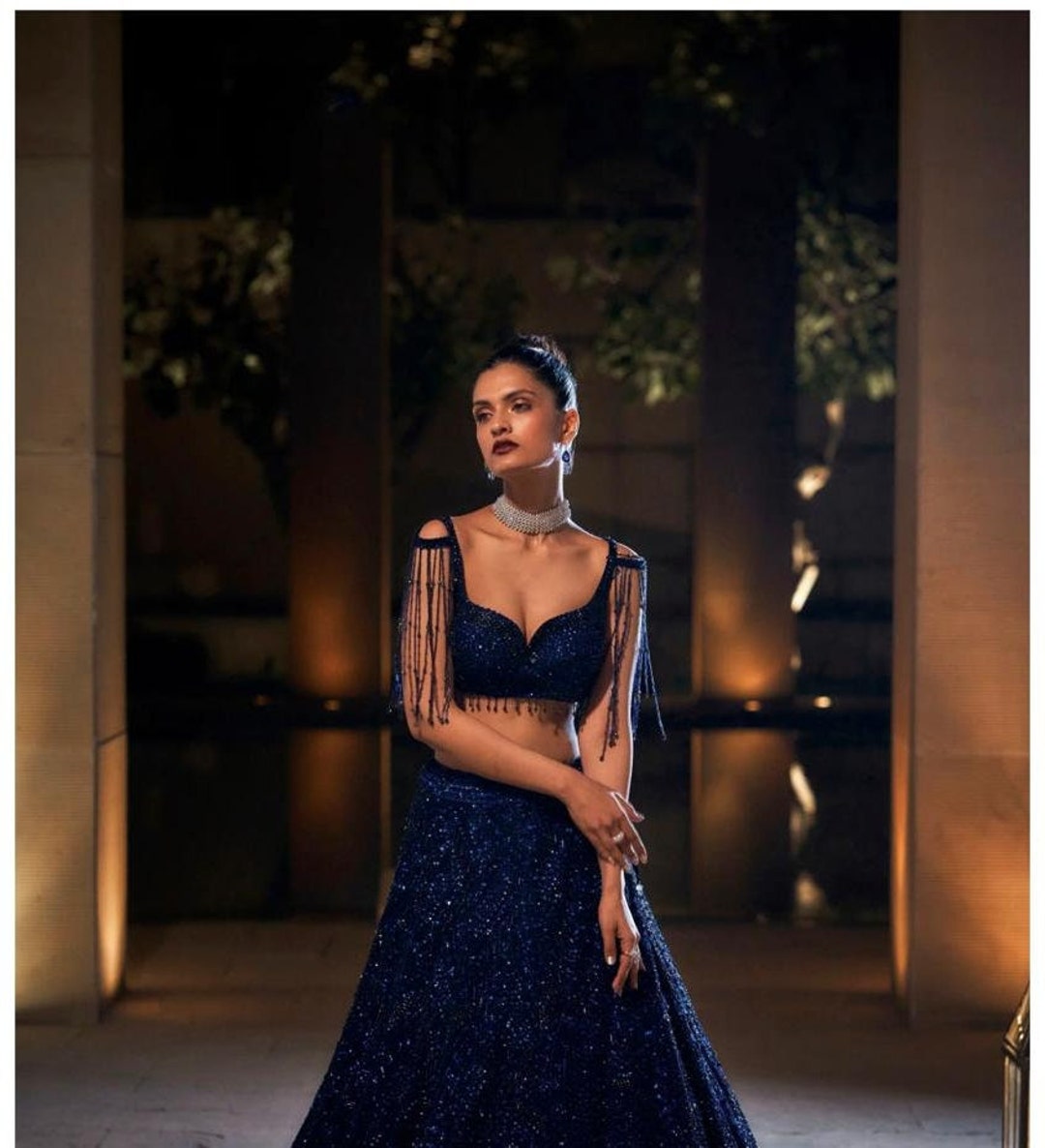 Blue Lehenga Custom Stiched Indian Designer Blue Sequence Choli Net ...