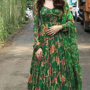 Floral Green Lehenga Set on Organza/ Custom Stiched/ Made to Measure ...