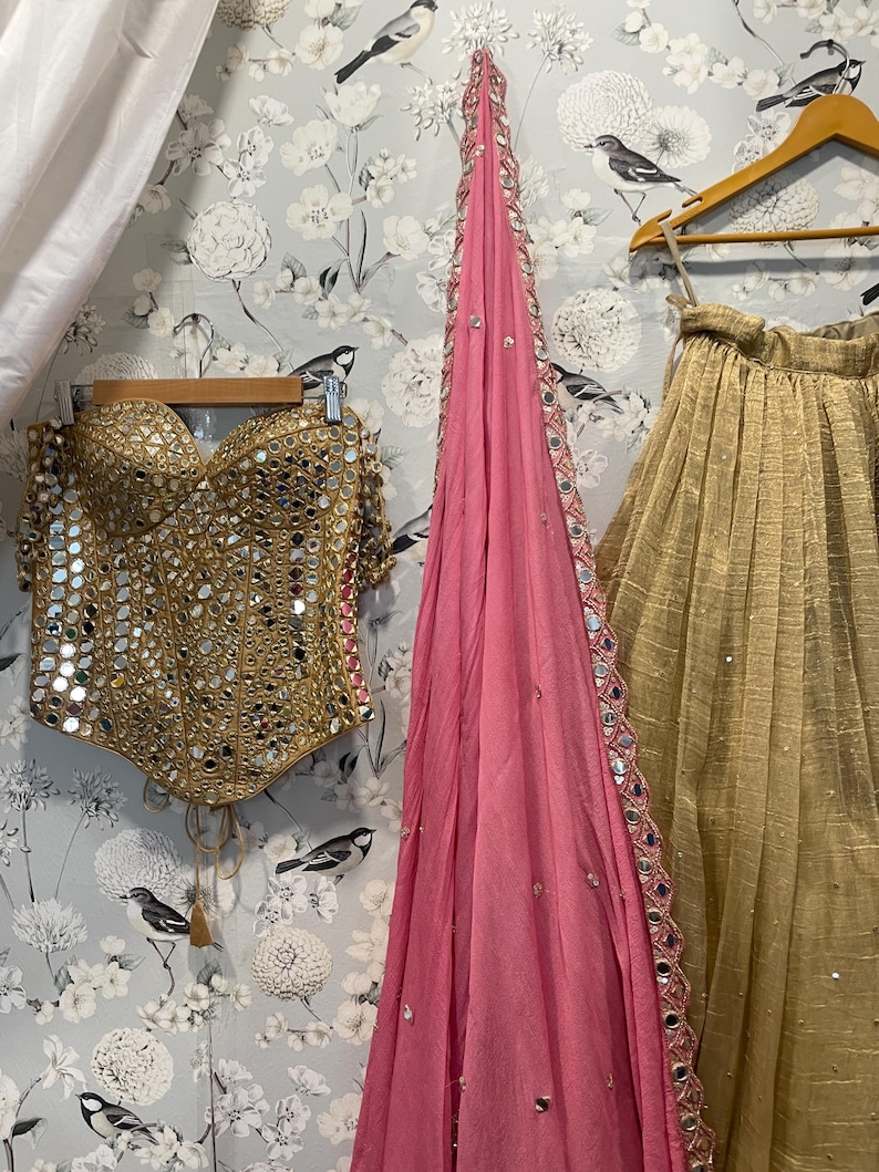 Mirror Work Corset Top: Handcrafted Gold Embellished Bustier, Party ...