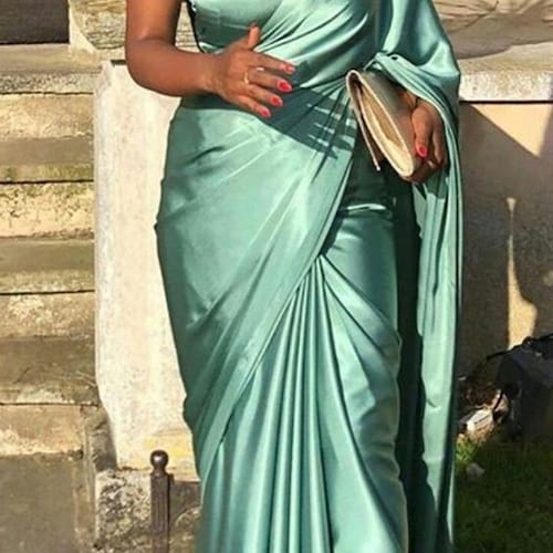 Solid Plain Pure Satin Silk Designer Saree With Readymade - Etsy