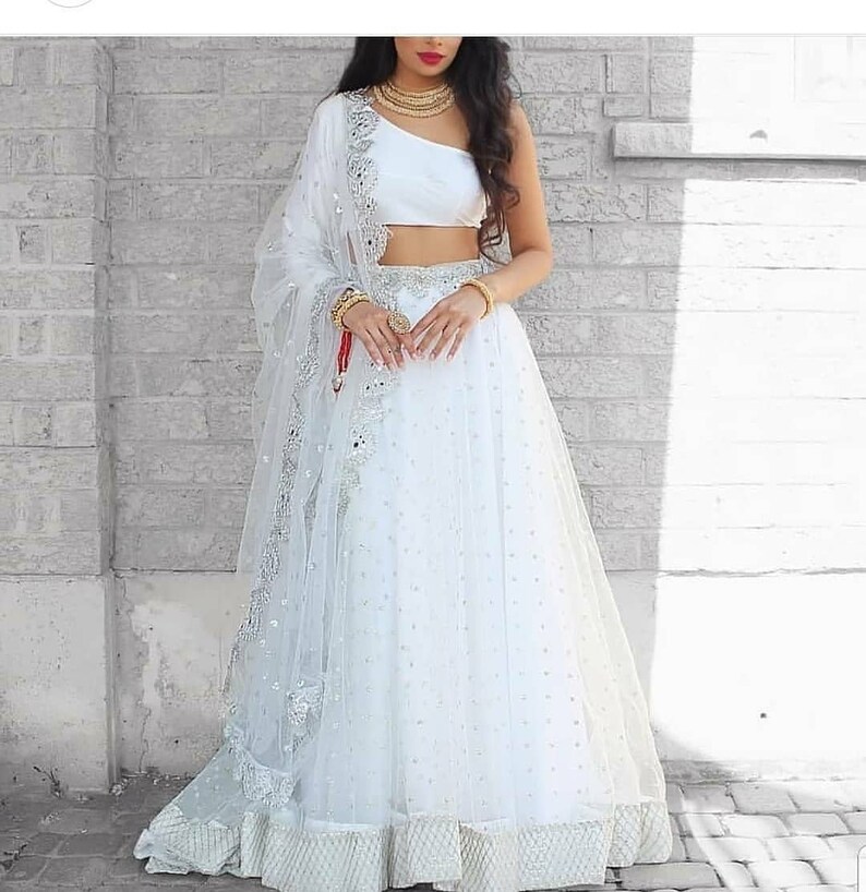 White Designer Gown Lengha Lehenga Indian Ethnic Traditional - Etsy India