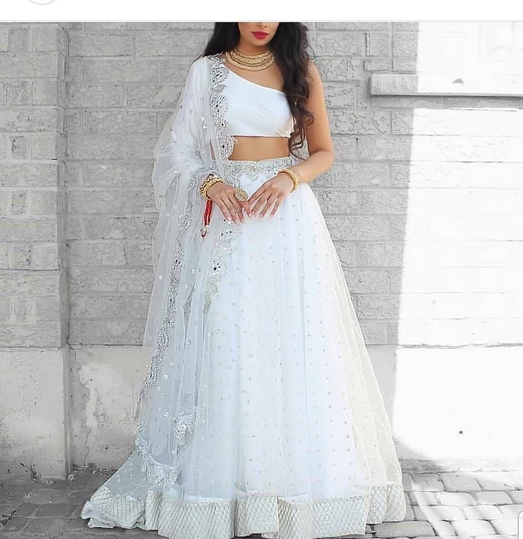 White designer gown lengha lehenga Indian ethnic traditional | Etsy