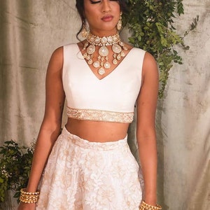 White Lehenga Choli: Deep V Neck Indian Wedding Outfit - Etsy