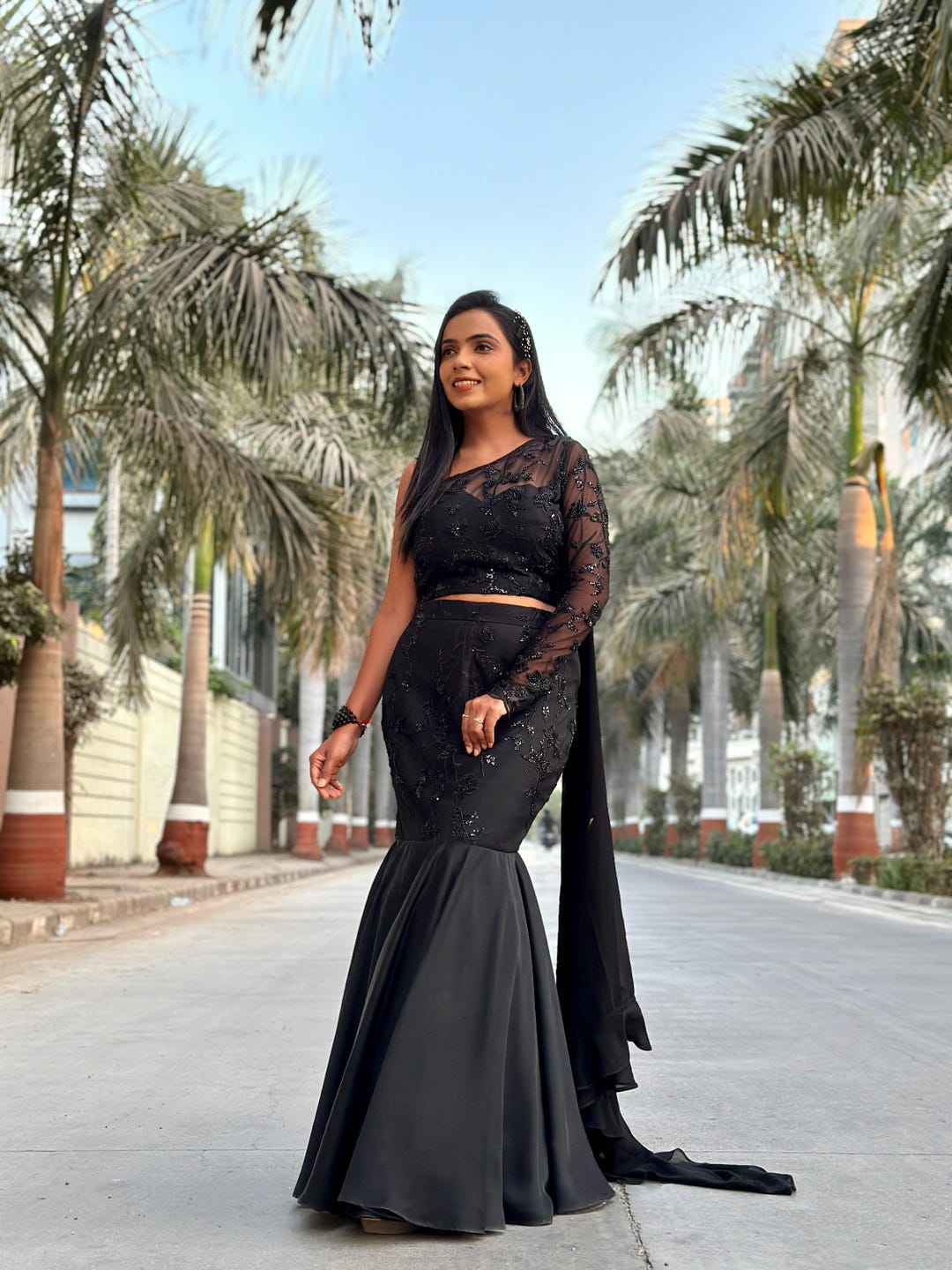 Made to Order Sabyasachi Fish Cut Sequin Pearl Work Lehenga Blouse ...