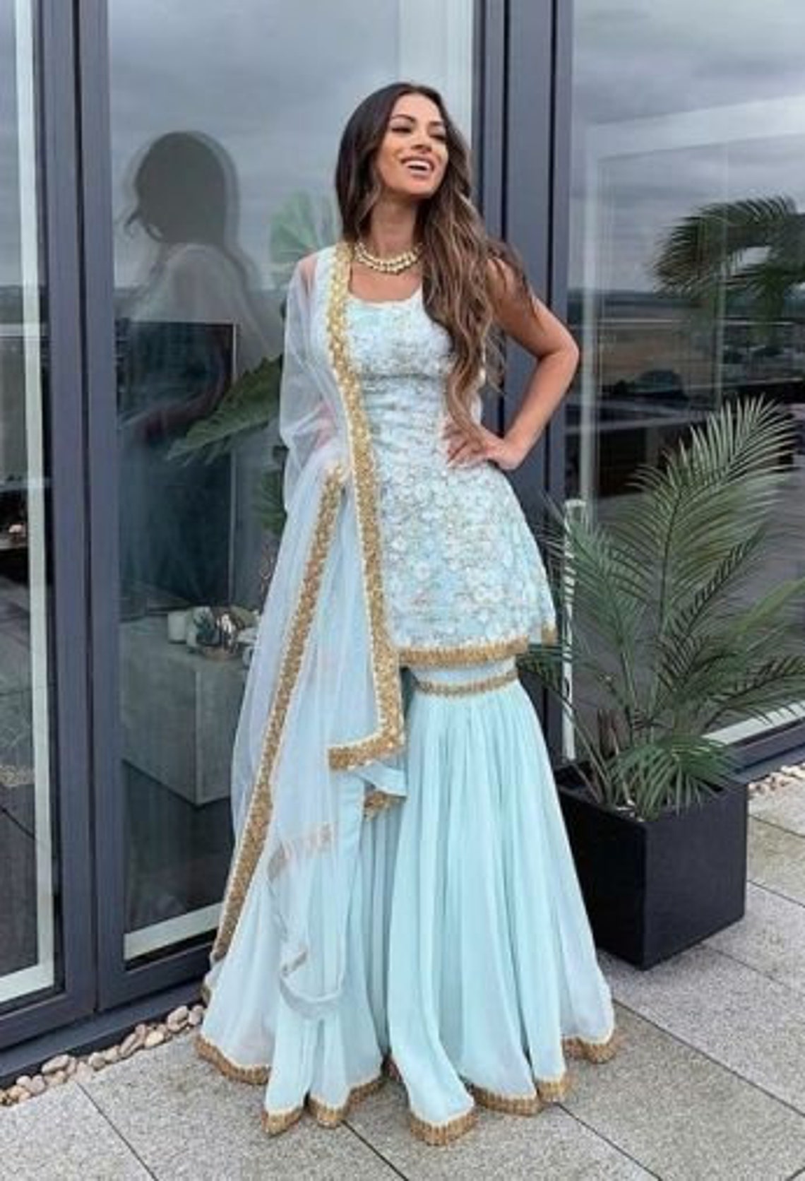 Sky Blue Kurta Sharara Set Indian Pakistani Wedding Etsy