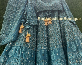 Blue Lengha Designer Wedding Party Wear Chania Choli for - Etsy