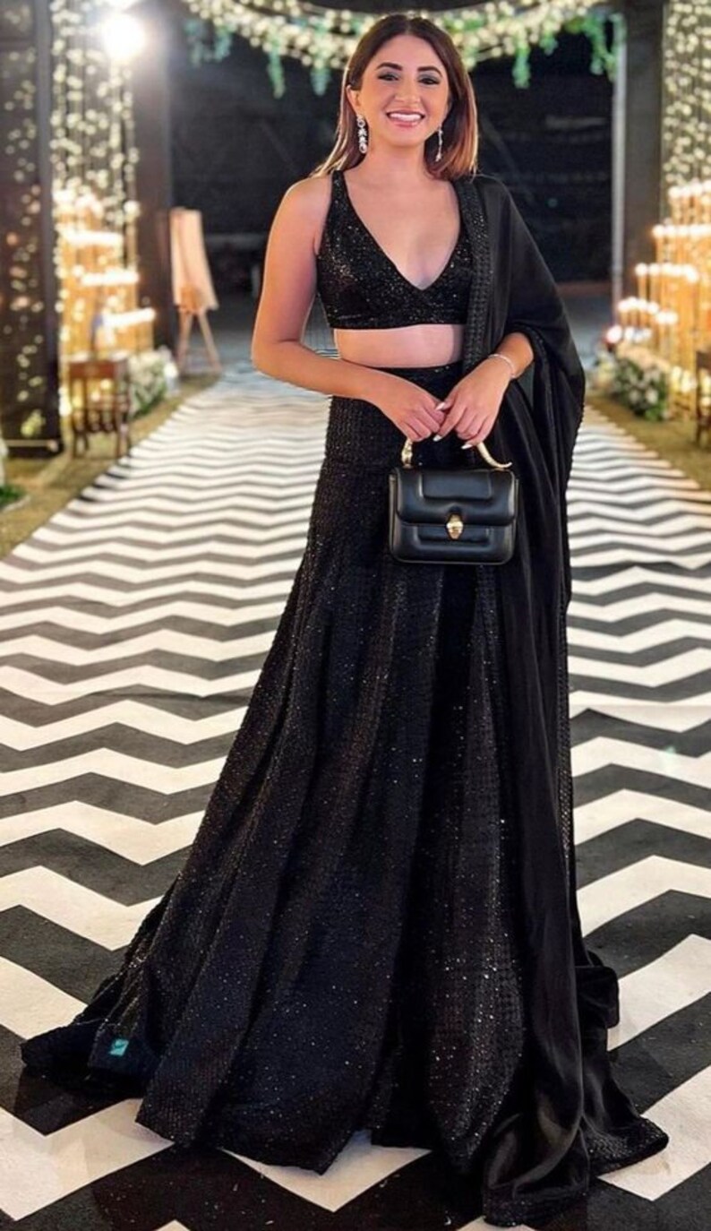 Black Lehenga Custom Stiched Indian Designer Black Sequence - Etsy