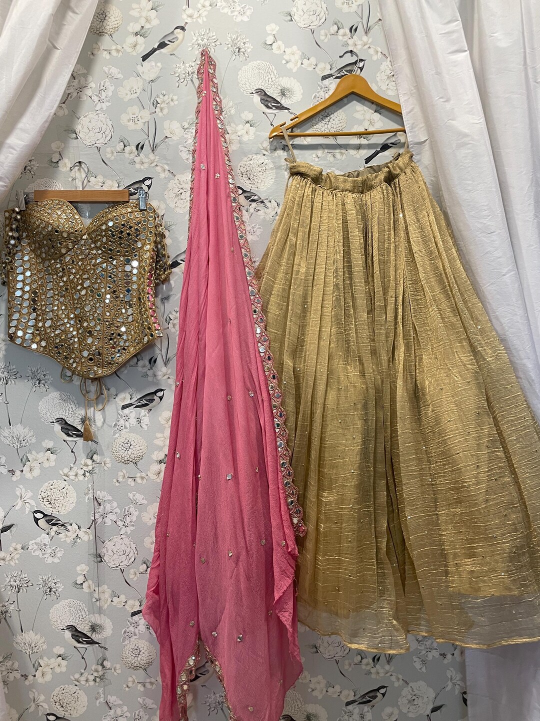 Mirror Work Corset Top: Handcrafted Gold Embellished Bustier, Party ...