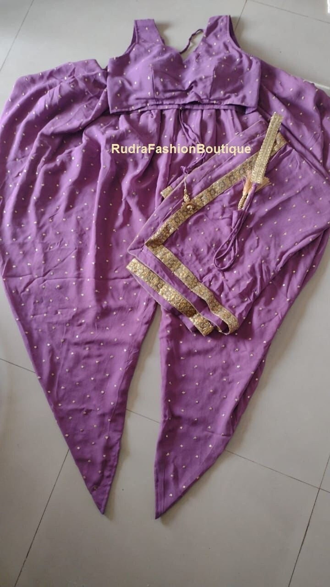 Purple Dhoti Pant Set: Indo Western Crop Top, Dupatta, Indian Dress - Etsy
