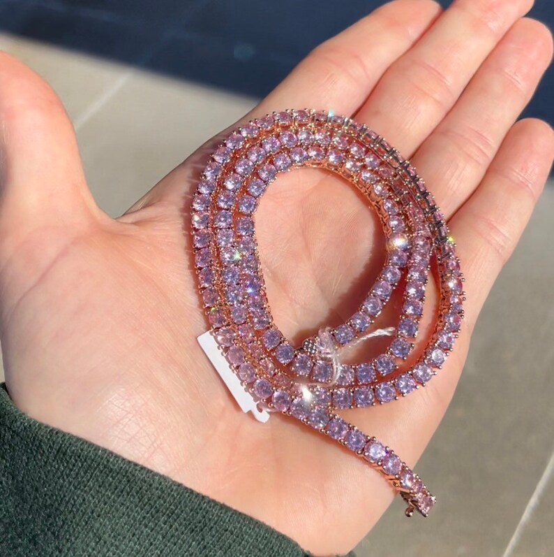 Iced Out Tennis Dog Chain/ Collar SILVER PINK ROSEGOLD | Etsy