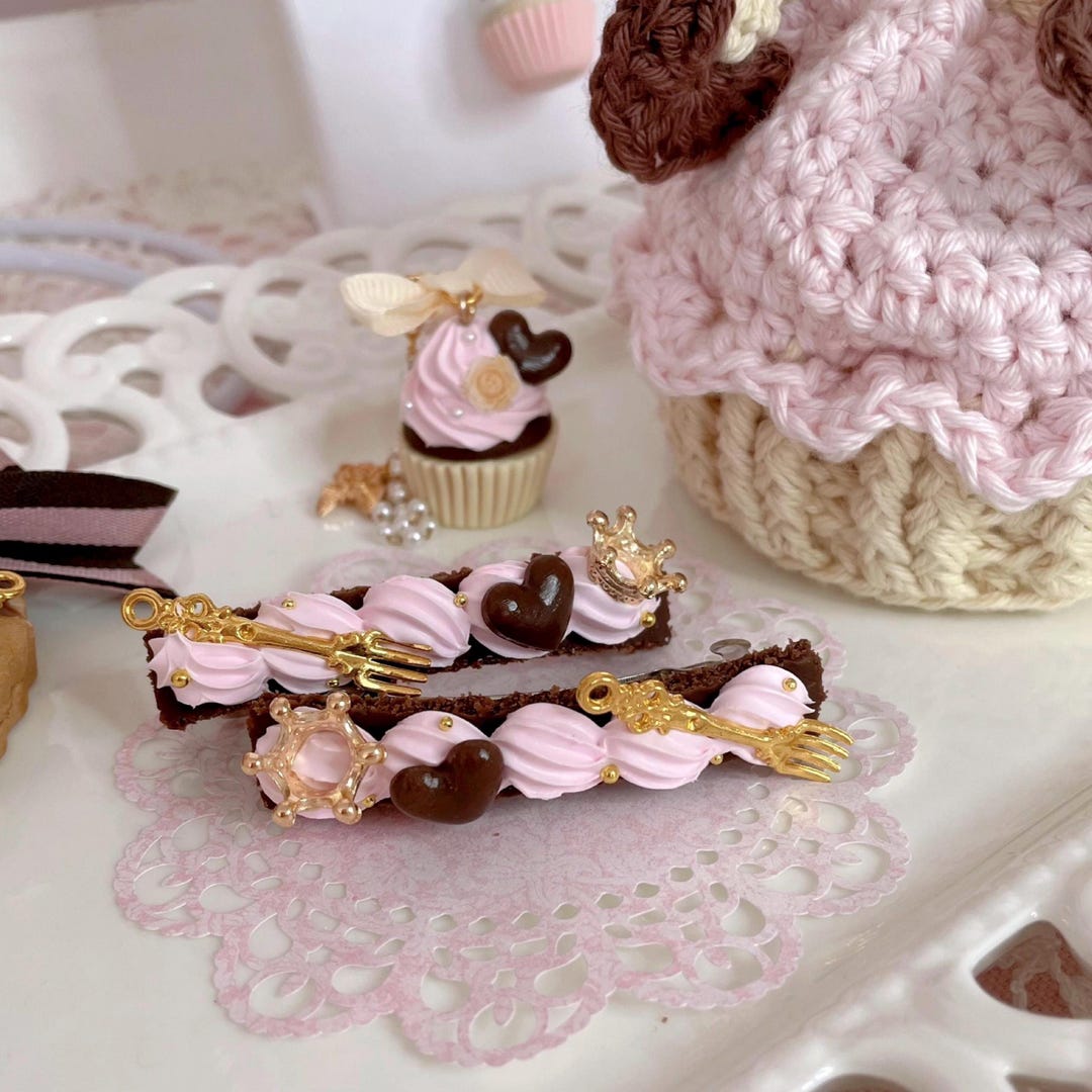 Chocolate Cake Barrette - Polymer Clay, Kawaii Handmade Food Jewelry ...