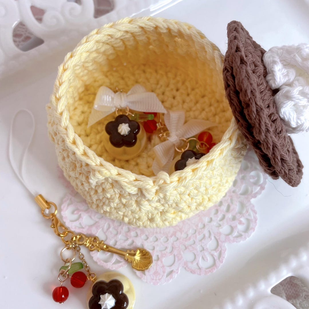 Crochet Flan Box - Kawaii Crochet Jewelry Box, Fake Sweets Accessories ...