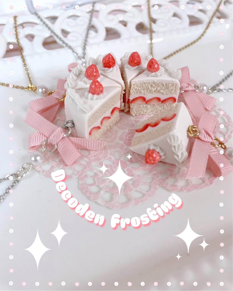 Strawberry Cake Necklace - Polymer Clay, Kawaii Handmade Food Jewelry ...