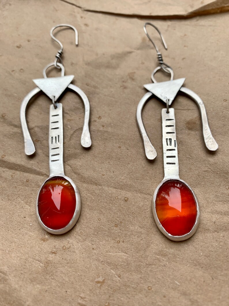 Carnelian Trident Earrings, Sterling Silver Earrings, Drop Earrings ...