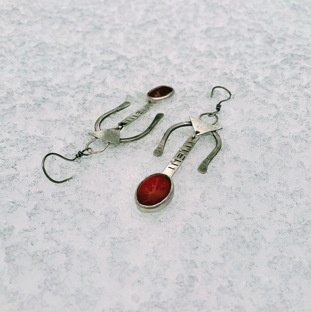Carnelian Trident Earrings, Sterling Silver Earrings, Drop Earrings ...