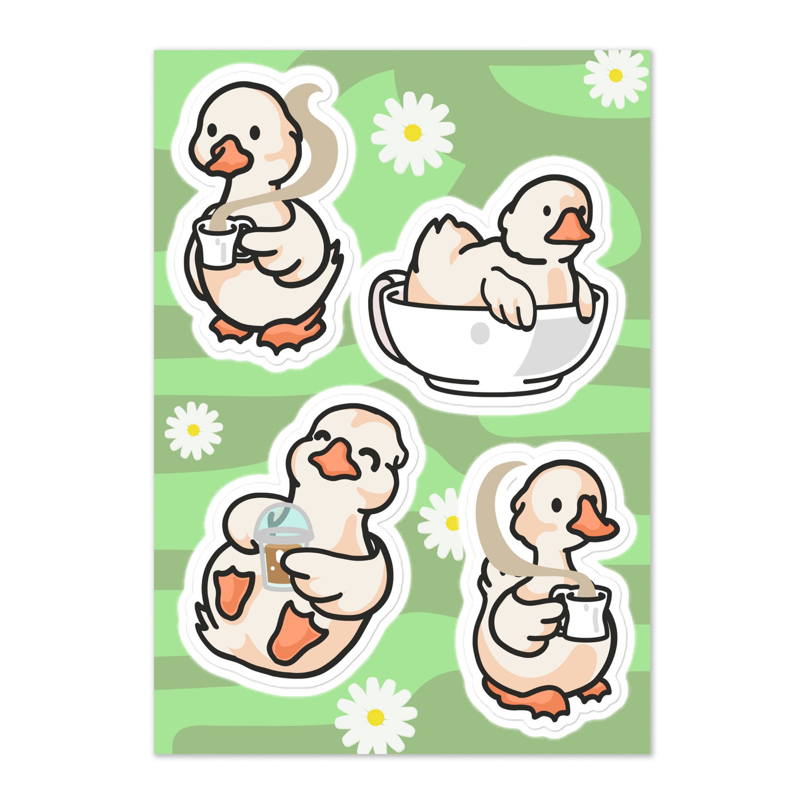 Funny and Cute Coffee Goose Sticker Sheet, Quirky Caffeine Cuteness ...