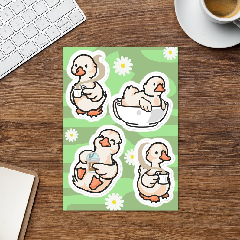 Funny and Cute Coffee Goose Sticker Sheet, Quirky Caffeine Cuteness ...