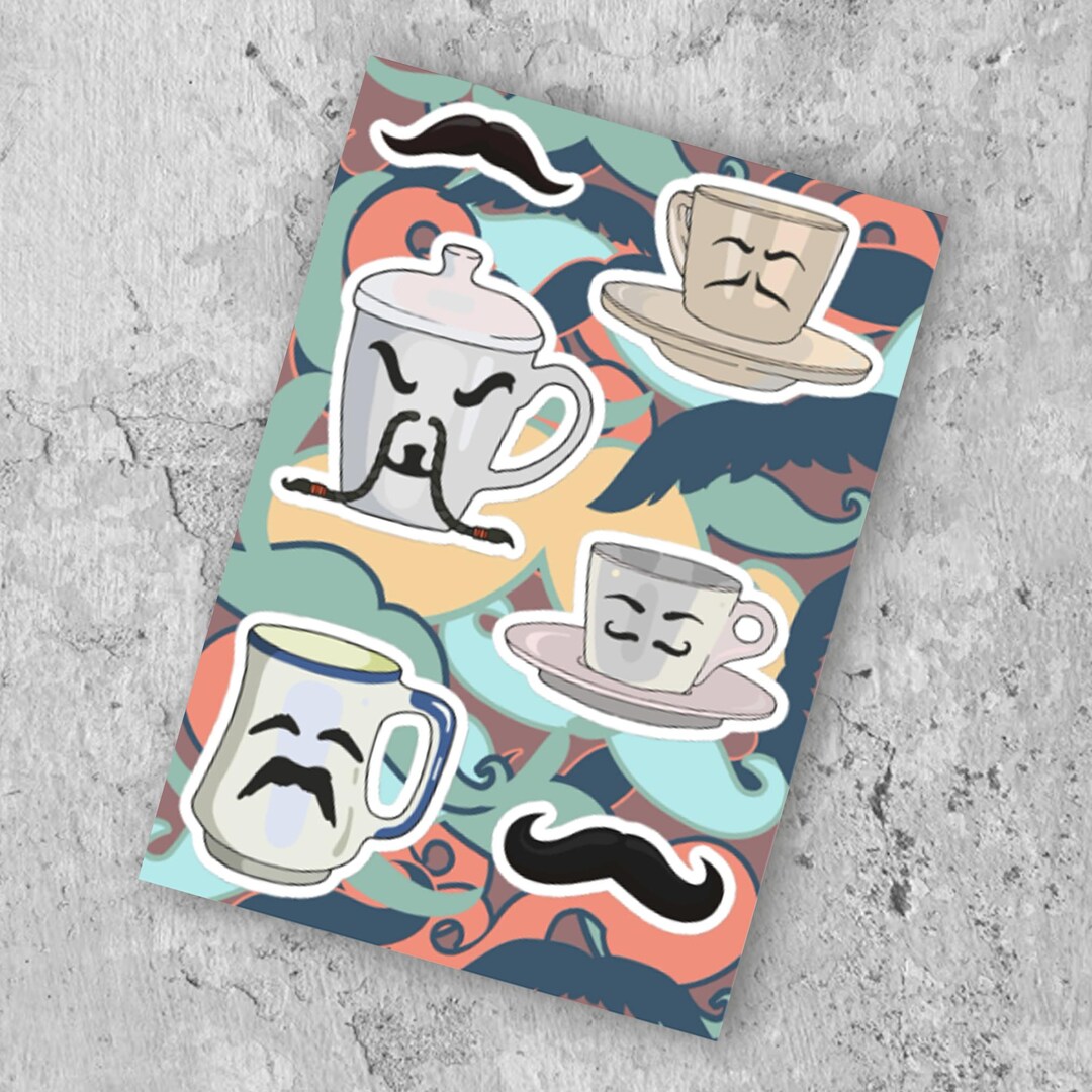 Funny Coffee Mustache Sticker Sheet, Beans and Bristles Journal Sticker ...