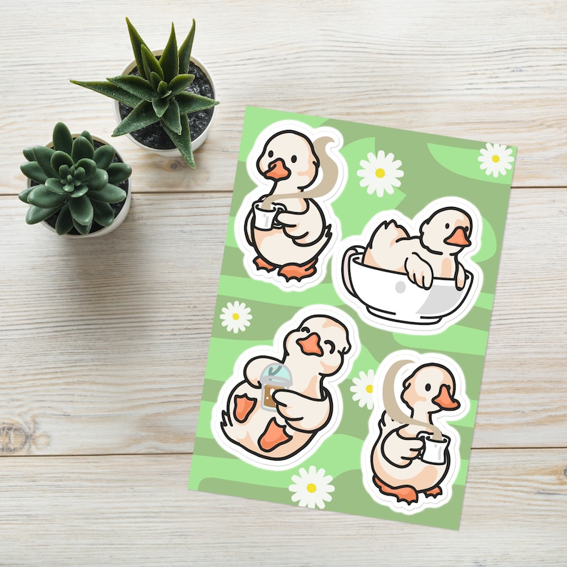 Funny and Cute Coffee Goose Sticker Sheet, Quirky Caffeine Cuteness ...