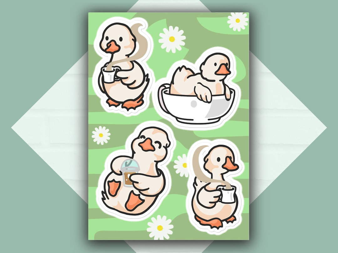 Funny and Cute Coffee Goose Sticker Sheet, Quirky Caffeine Cuteness ...