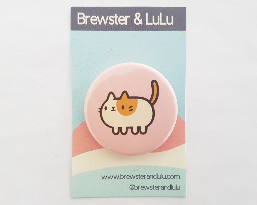 Pin Badge, 45mm Button Badge, Cat Badge, Illustration Badge, Brewster ...