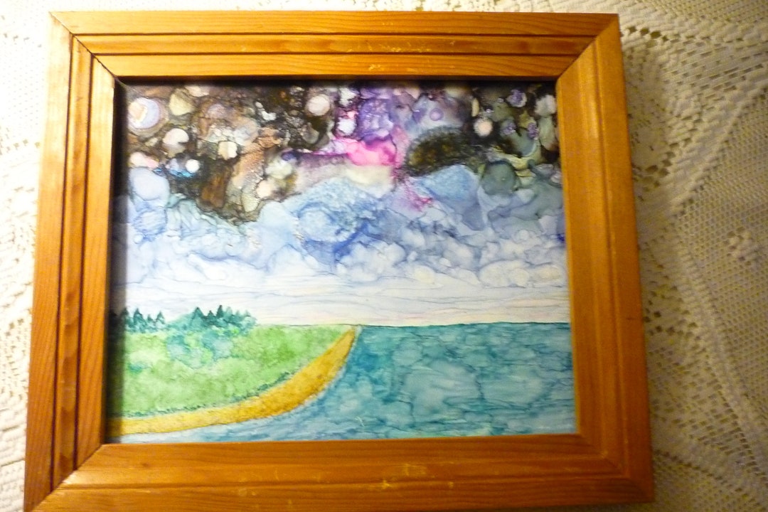 ALCOHOL INK PAINTING, Beach Scene Painting,fluid Art Wall Decor, Ink ...