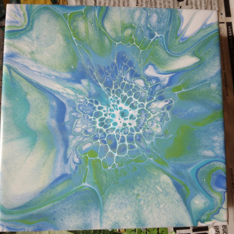 Ceramic Trivet/ Useful Art/fluid Art Trivet/ Home Decor/ Kitchen Hotplate Blue and Green ...