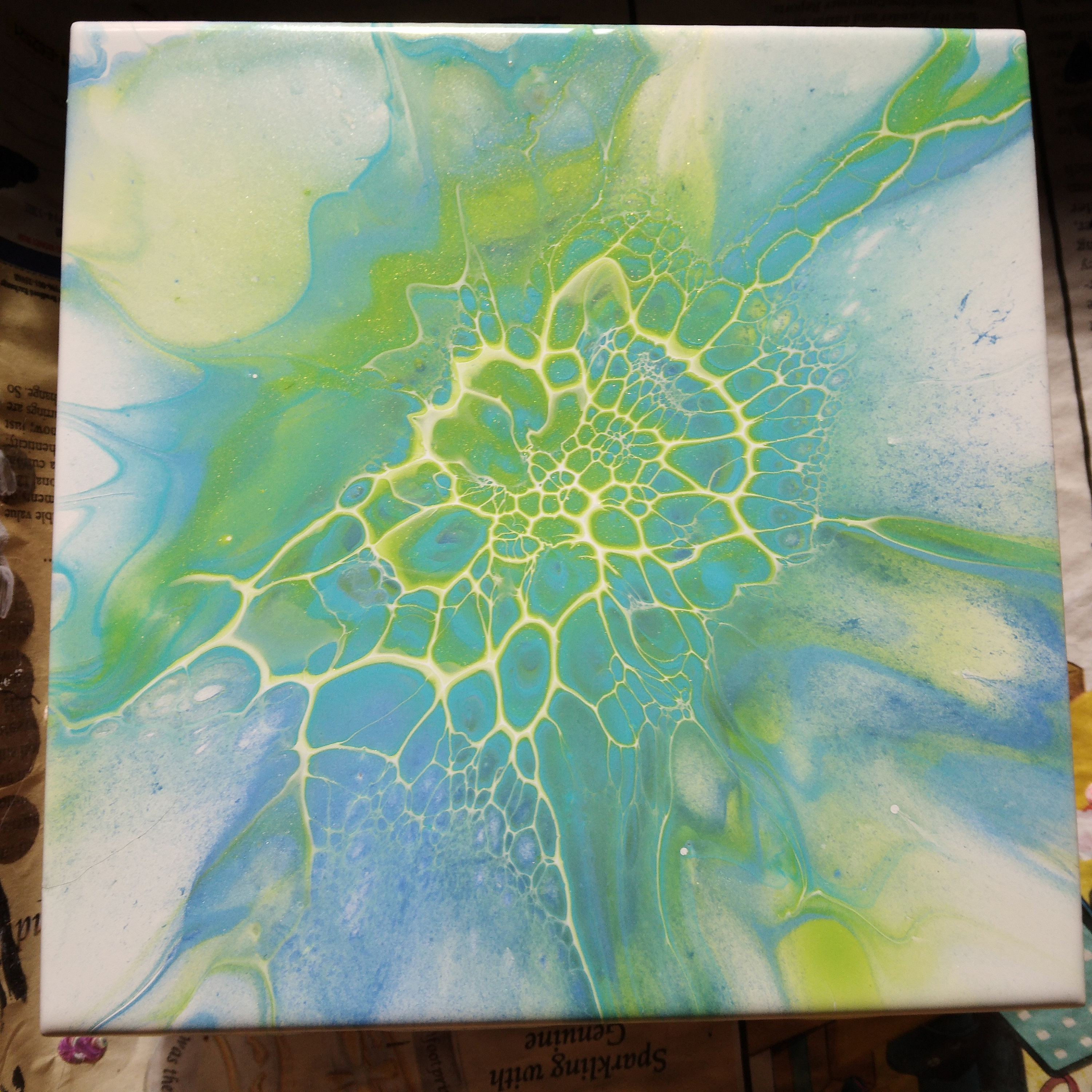 Ceramic Trivet/ Useful Art/fluid Art Trivet/ Home Decor/ Kitchen Hotplate Blue and Green ...