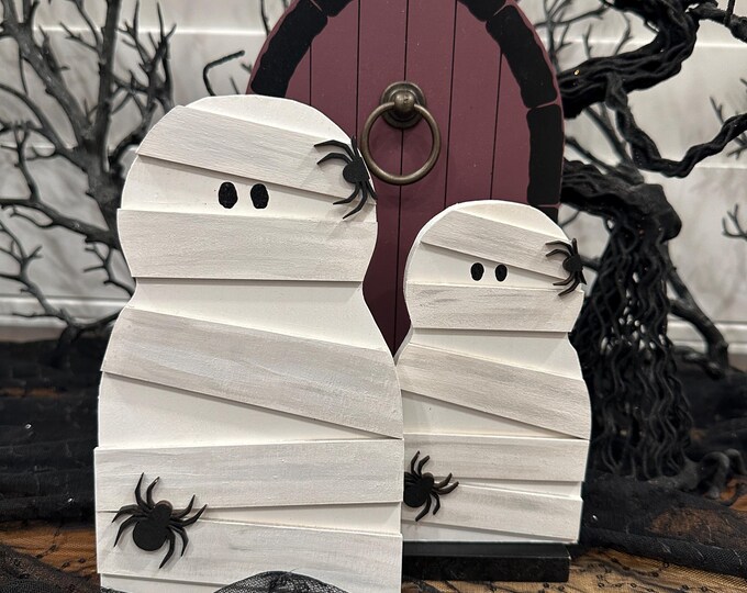 Wood Mummy Decor, Halloween Tiered Tray Decor, Halloween Shelf Sitters ...