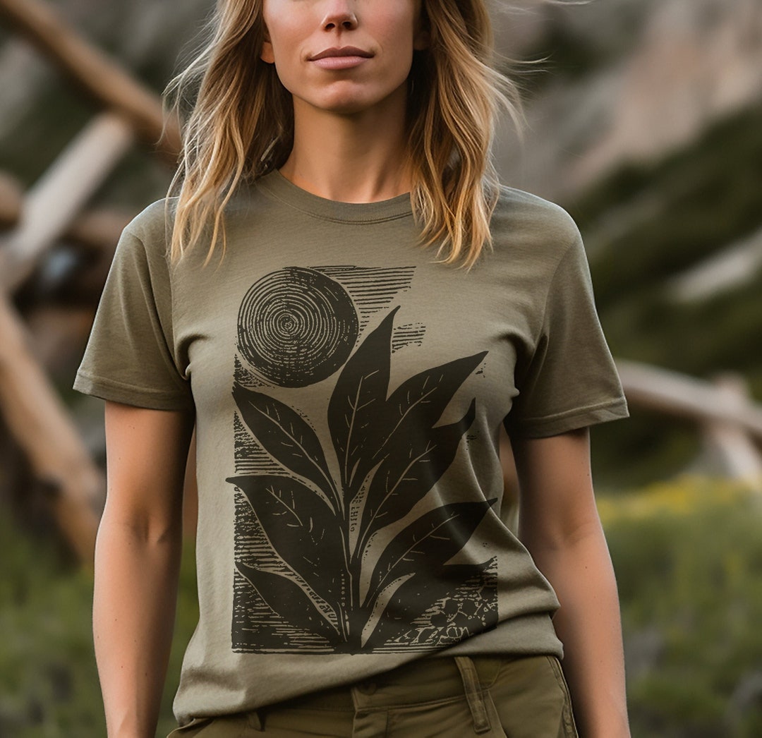 Botanical Tee Shirt for Women,block Print-like Design,unisex Sun Tee ...