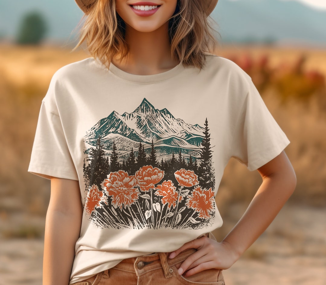Vintage Botanical Shirt, Beauty of Nature Tee, Sunset Wildflowers Tee ...