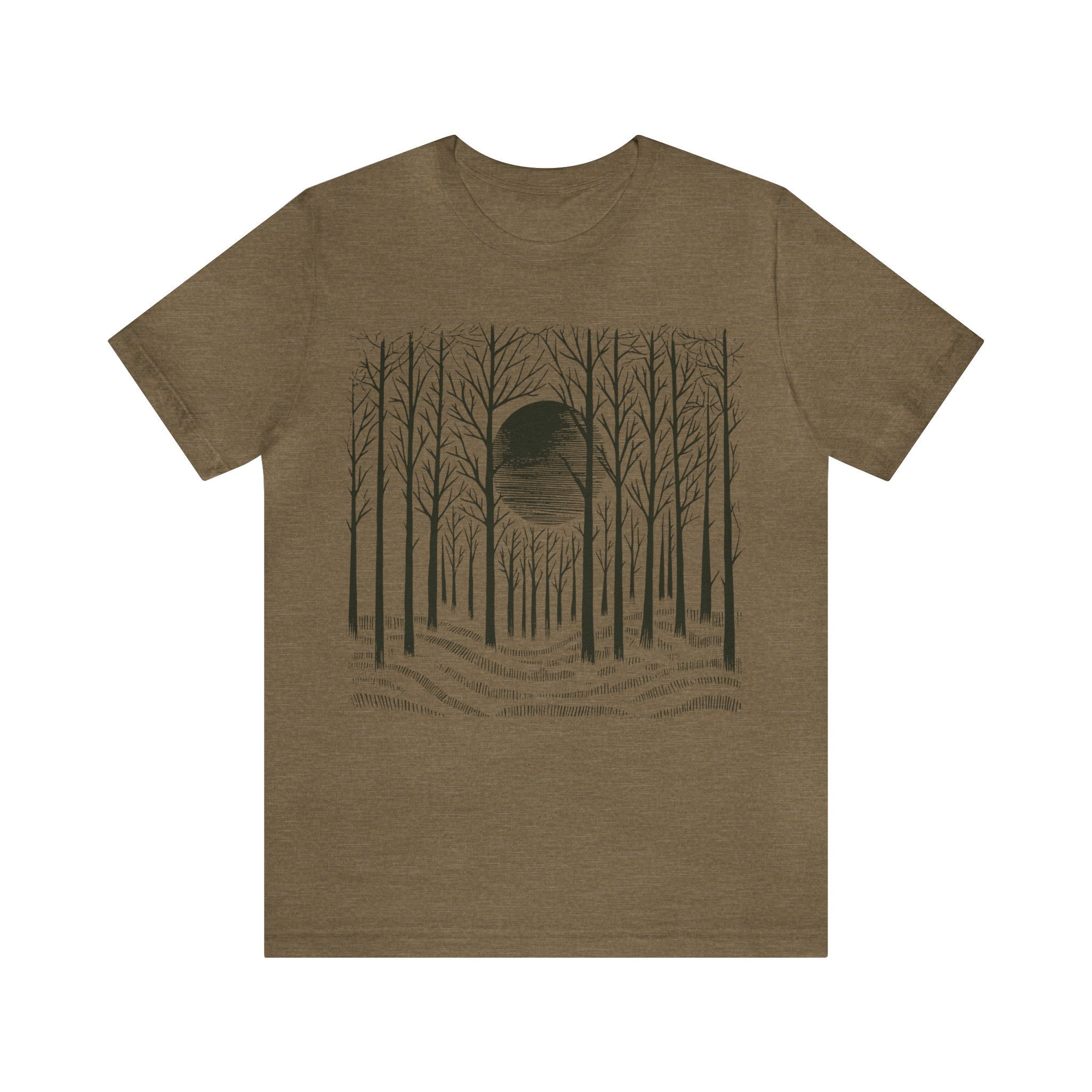 Woodland Tee Shirt for Women, Linocut Like Block Prints, Forest With a ...