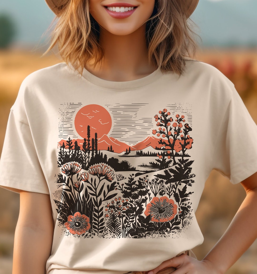 Vintage Botanical Shirt, Beauty of Nature Tee, Sunset Wildflowers Tee ...