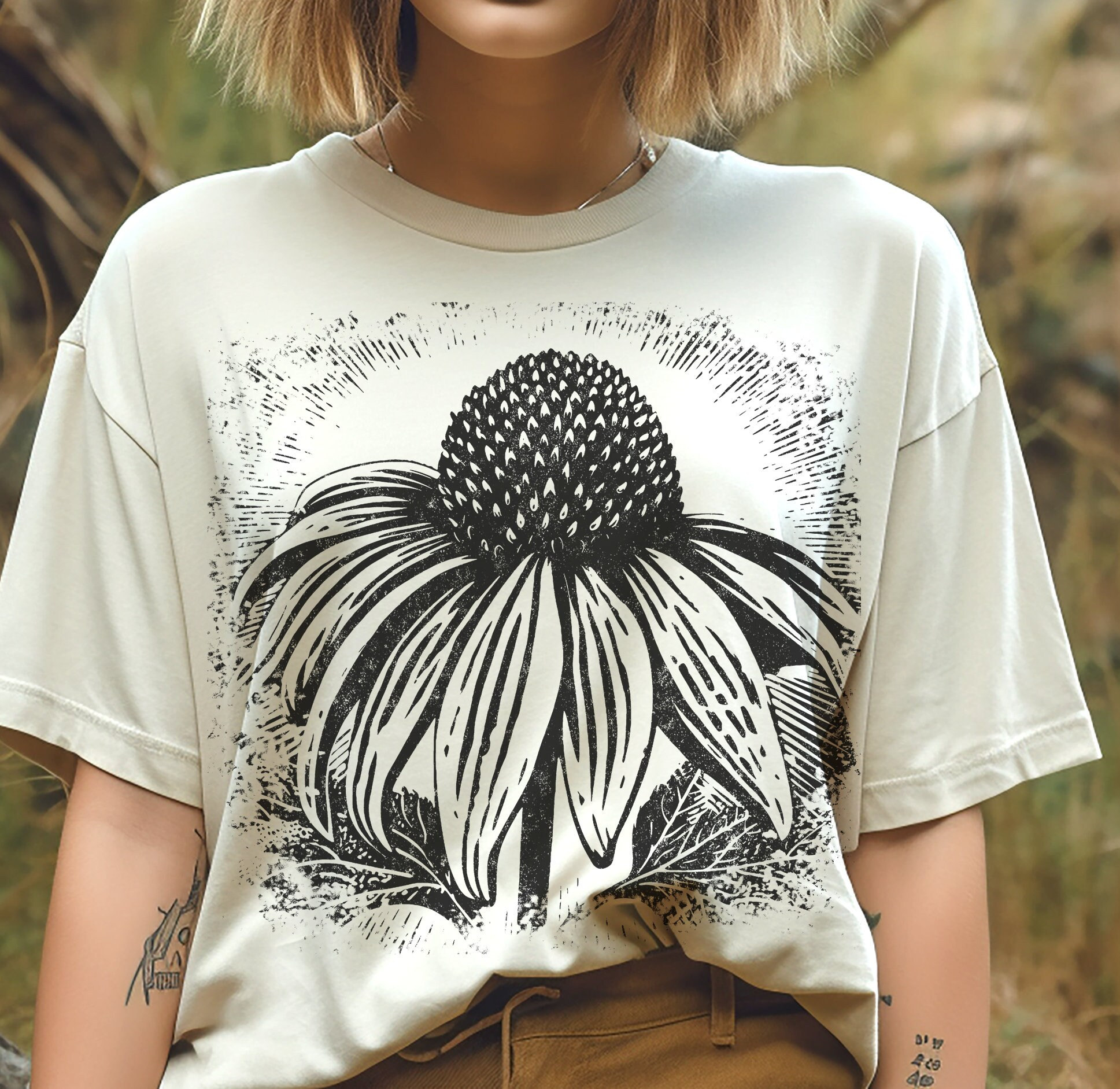 Black Eyed Susan Tee, Flower Block Print Like Shirt, Vintage Tee Shirt ...
