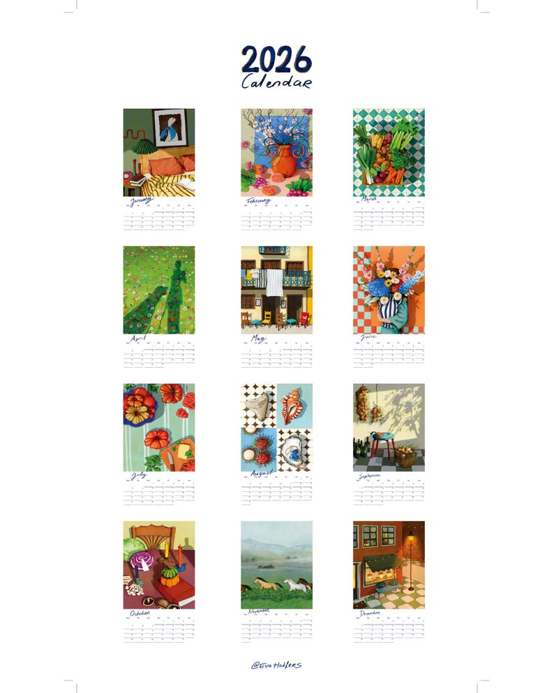 Art Calendar 2026 - Illustration Calendar 2026 - Birthday Calendar 2026 ...