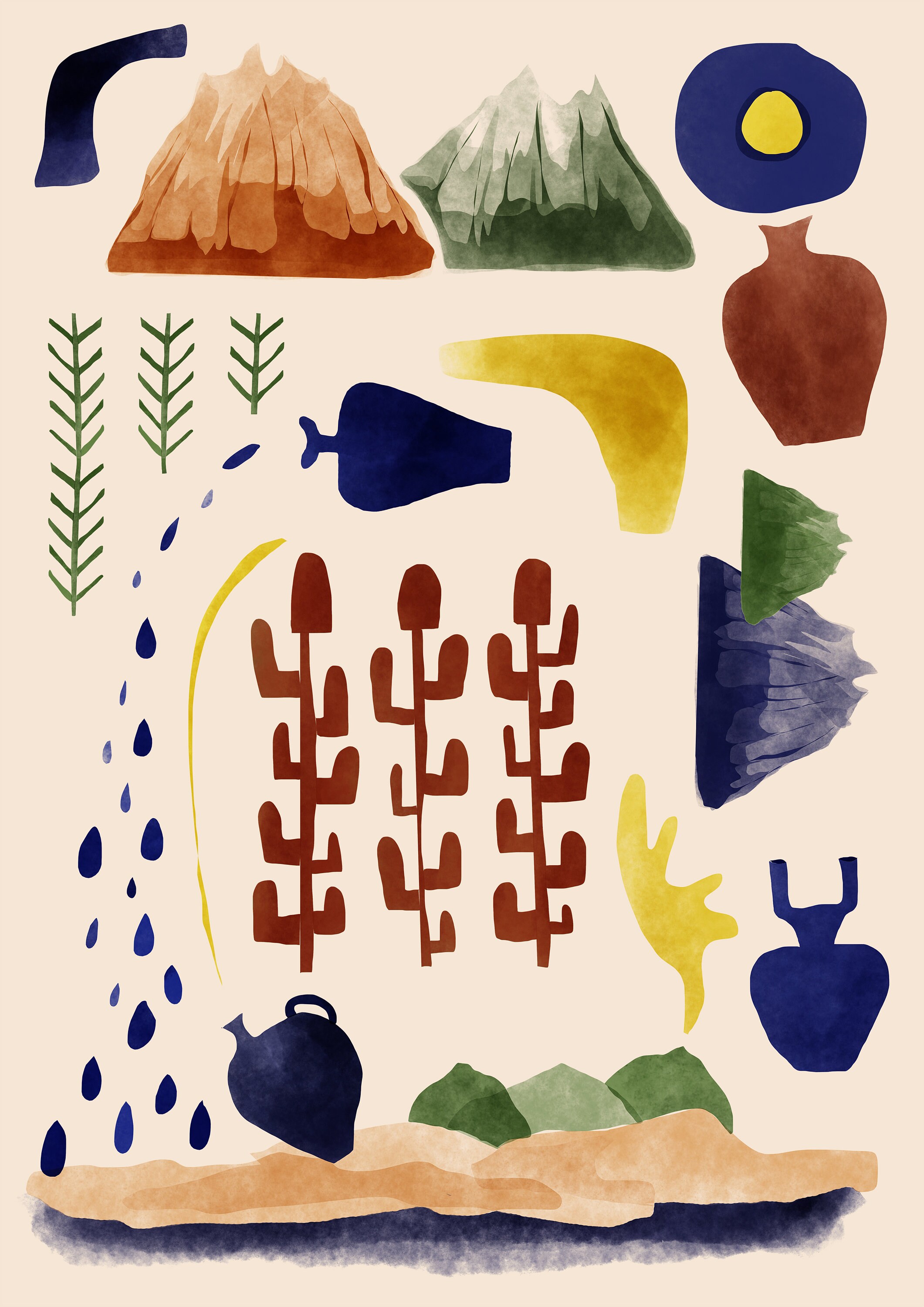 Ceramic Pots - Illustration - Art - Graphic Print in Variable Sizes - Etsy
