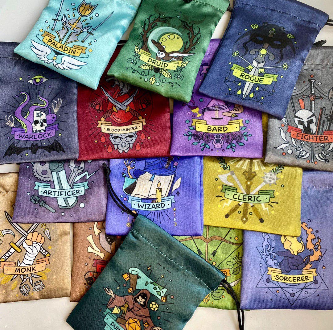 Set of 6 D&D Class Dice Bags | Satin Pouch | Dnd Dice Pouch | Dice ...