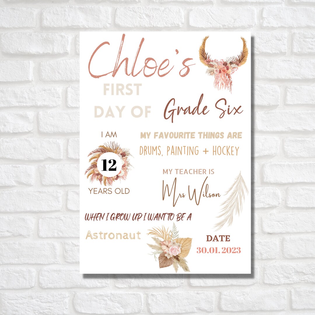 First Day of School Sign, 1st Day of Kindergarten, Boho Flower School ...