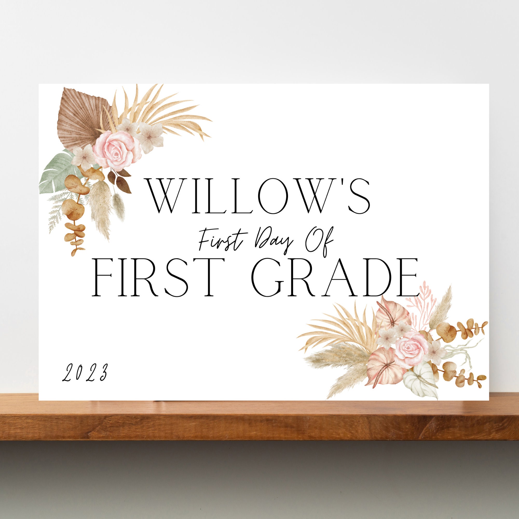 First Day of School Sign, 1st Day of Kindergarten, Boho Flower School ...