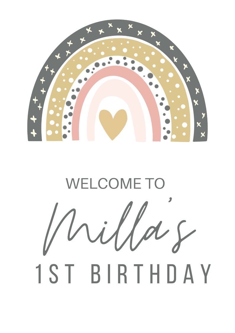 Printable 1st Birthday Sign, Personalised Sign, Boho Decor, Rainbow ...