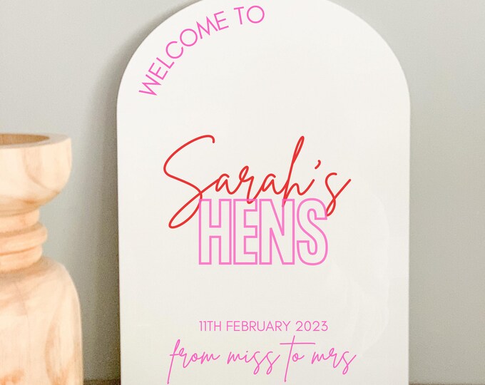 Hens Party Sign, Acrylic Sign, Arch Sign, Welcome Sign, Bachelorette ...